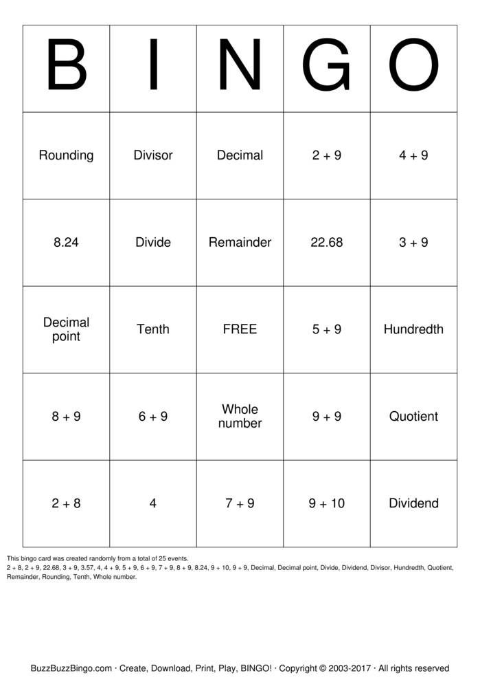Decimals Bingo Cards to Download, Print and Customize!