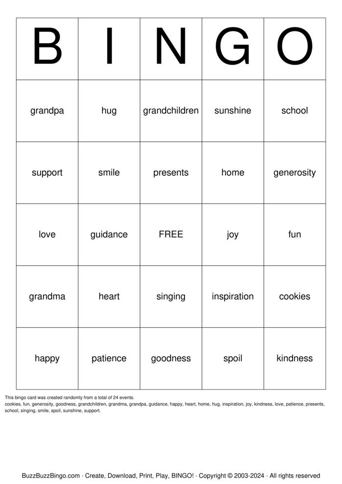 Grandparents Day Bingo Bingo Cards to Download, Print and Customize!