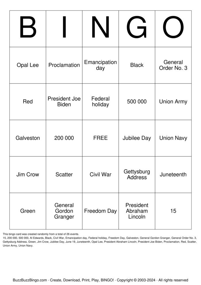 Juneteenth Bingo Cards to Download, Print and Customize!