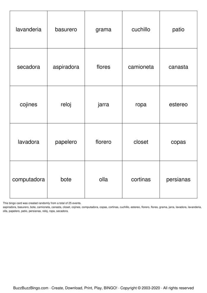 La casa Bingo Cards to Download, Print and Customize!