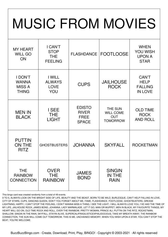 MUSIC Bingo Cards To Download Print And Customize MUSIC Bingo Cards To Download Print And Customize