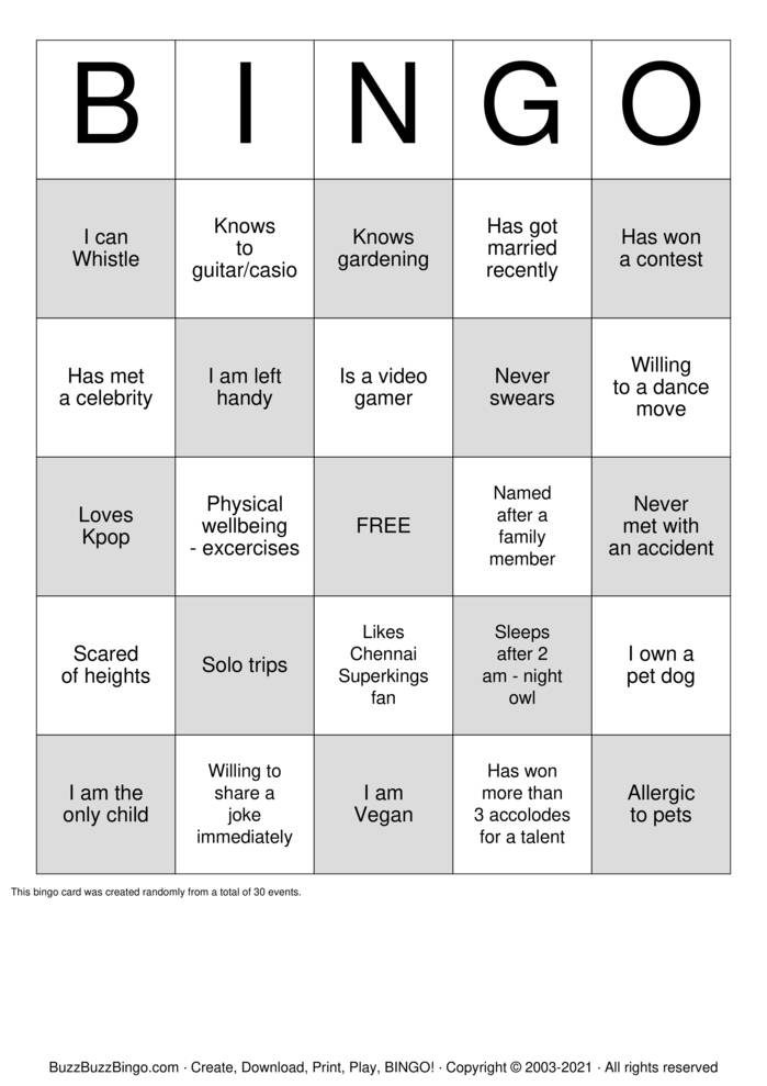 People Bingo Bingo Cards to Download, Print and Customize!