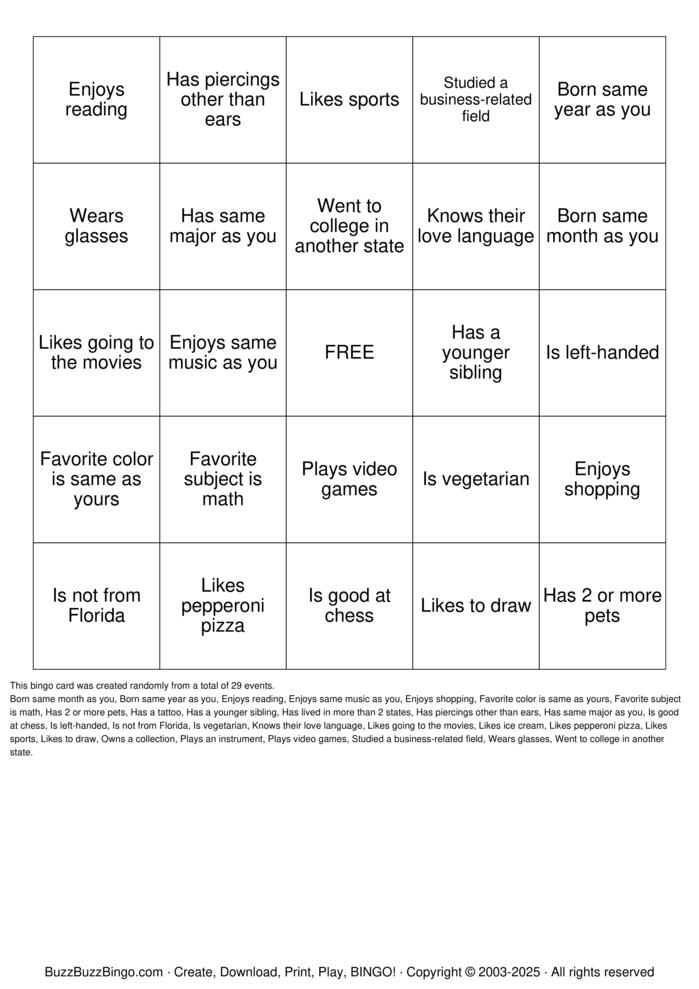 SPEED DATING HUMAN BINGO Bingo Cards to Download, Print and Customize!