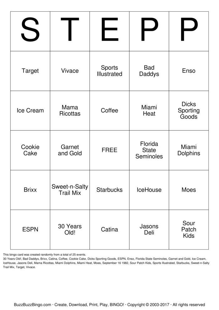 STEPP Bingo Cards to Download, Print and Customize!