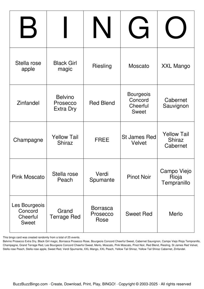 Wine o Bingo Cards to Download, Print and Customize!