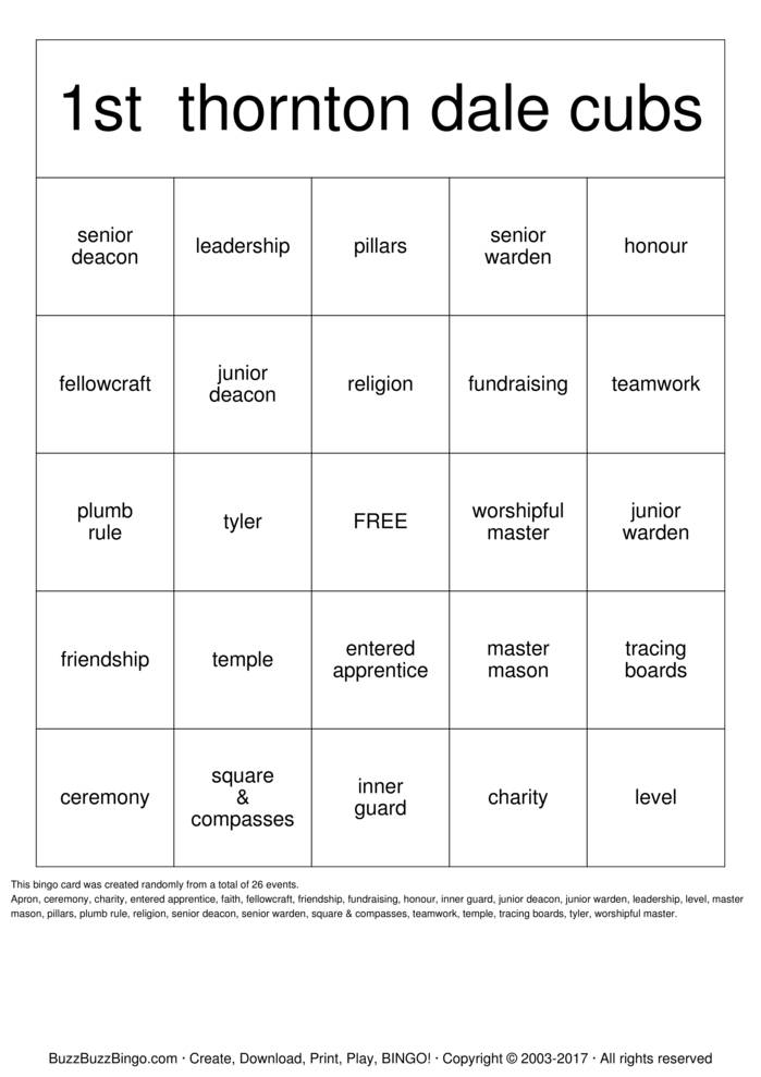 masonry Bingo Cards to Download, Print and Customize!