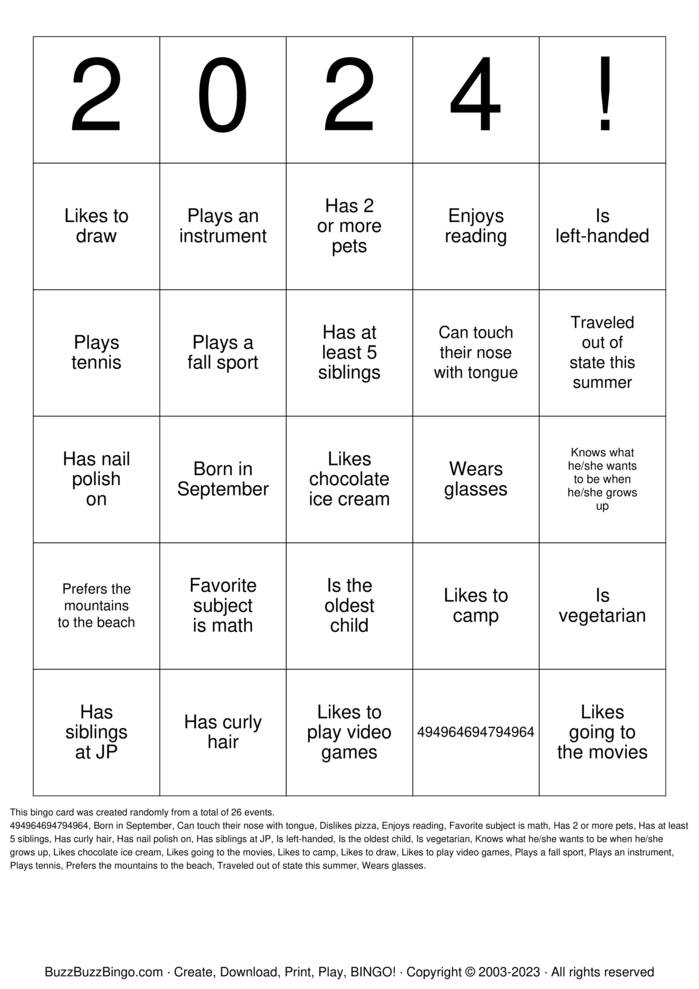 2024! Bingo Cards to Download, Print and Customize!