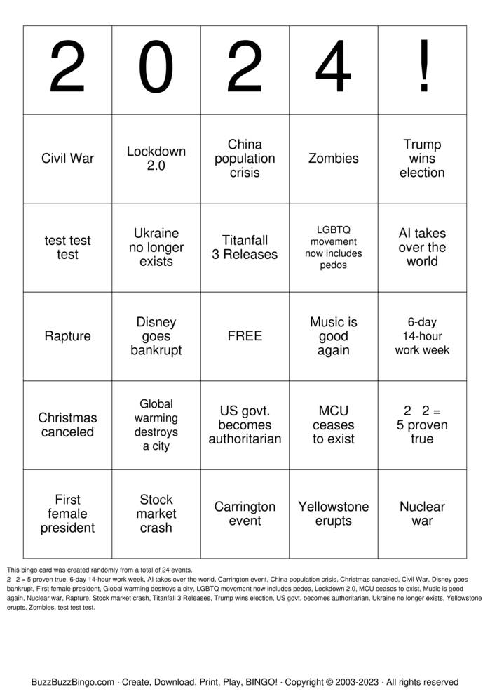 2024! Bingo Cards to Download, Print and Customize!
