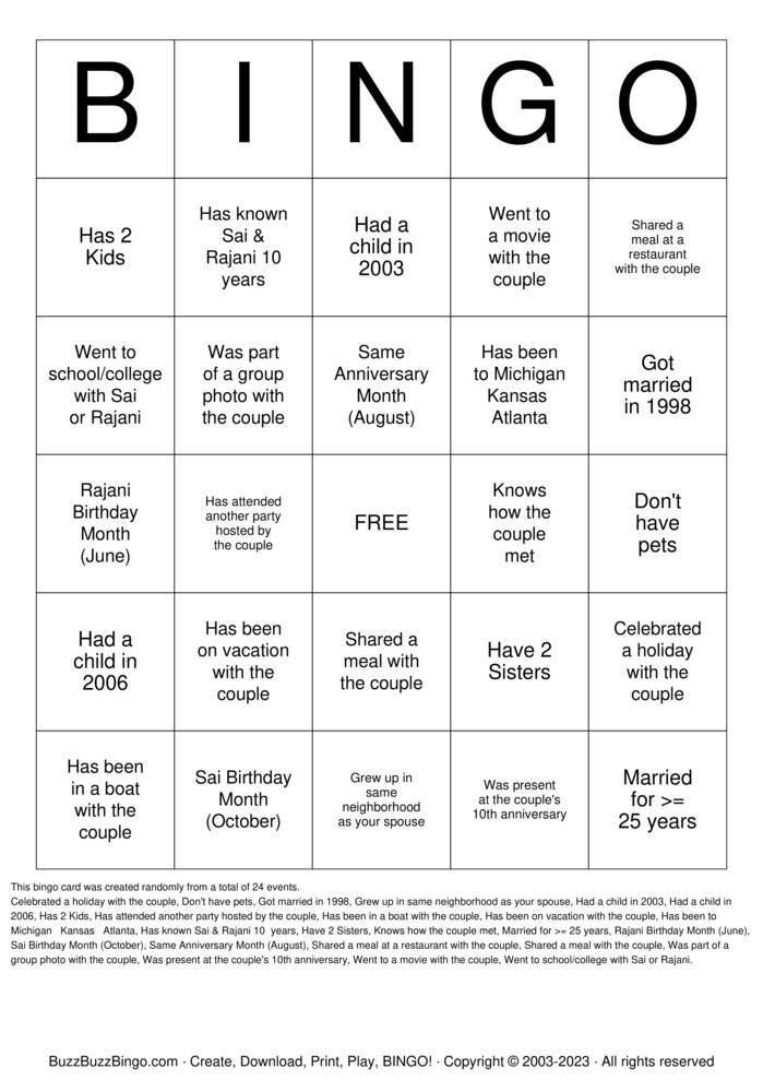 25th Anniversary Bingo Cards to Download, Print and Customize!