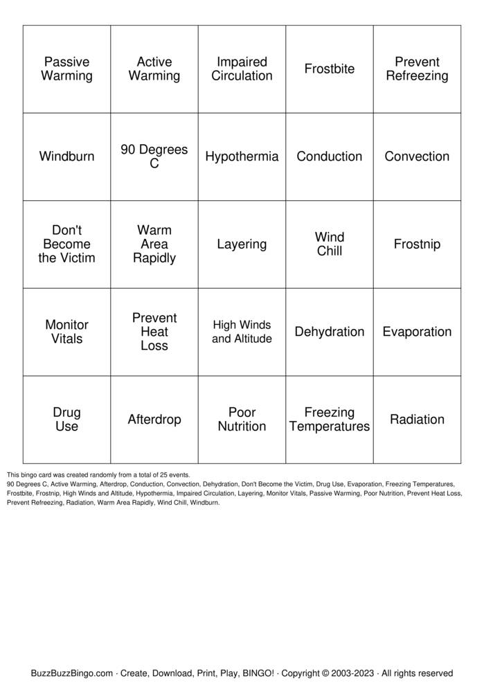 Cold Emergencies Bingo Cards to Download, Print and Customize!