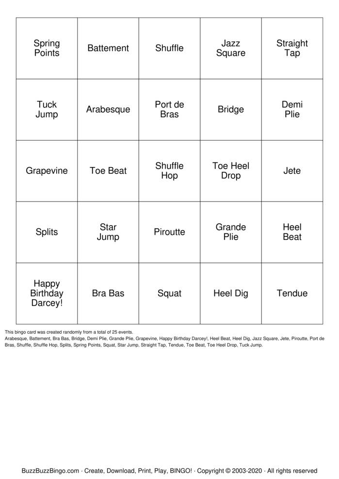 DANCE Bingo Cards to Download, Print and Customize!