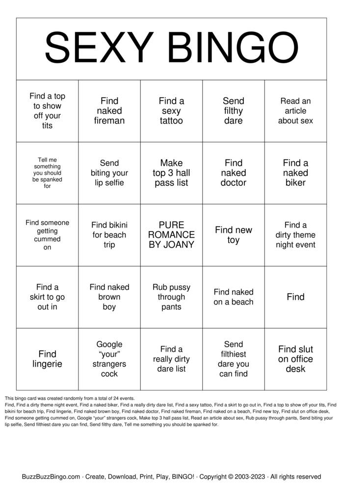 DIRTY BINGO Bingo Cards to Download, Print and Customize!