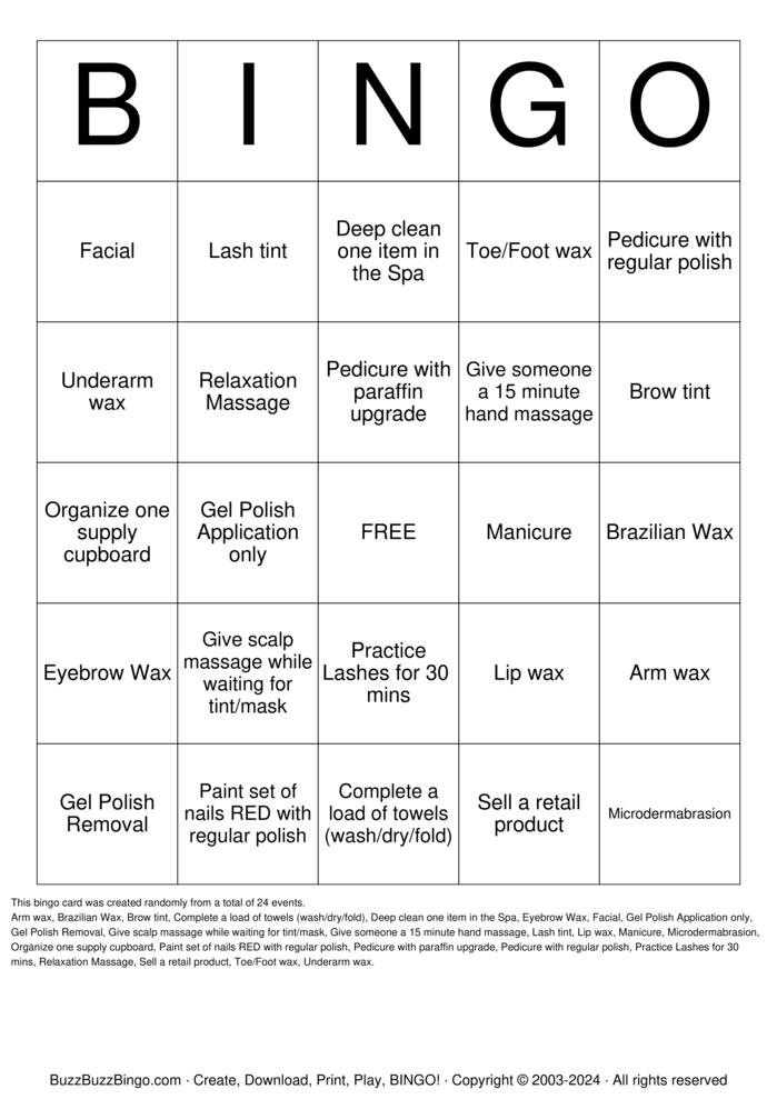 Esthetician Bingo Cards to Download, Print and Customize!