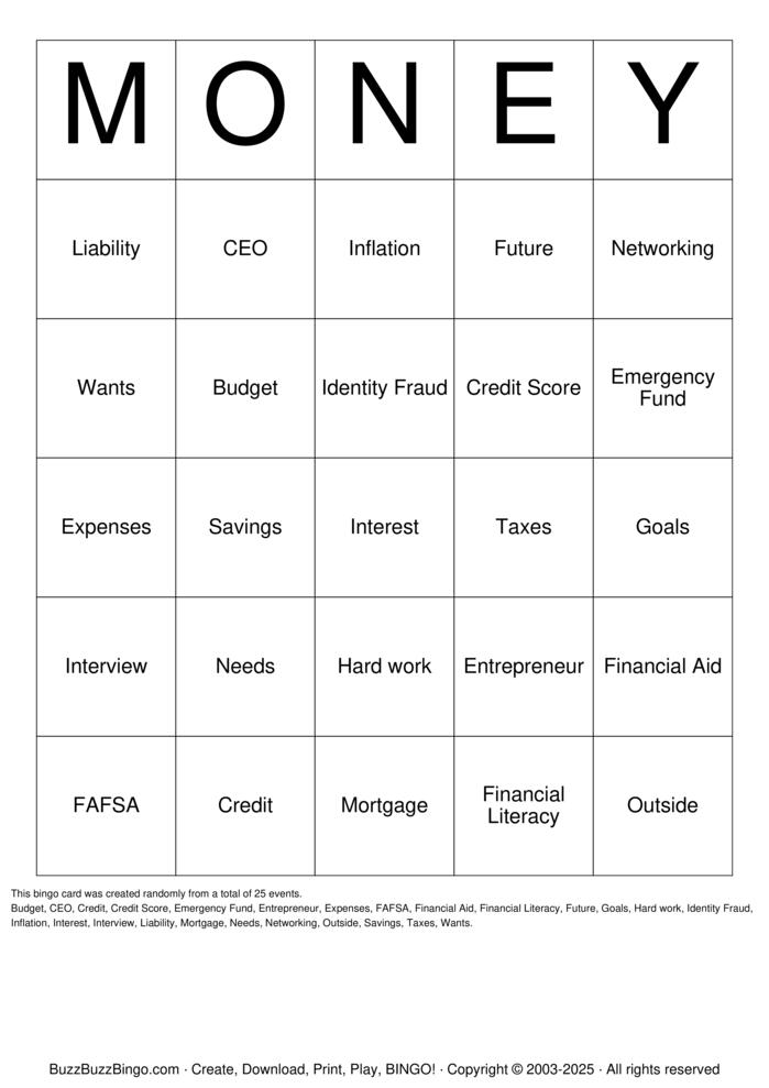 Financial Literacy Bingo Cards to Download, Print and Customize!