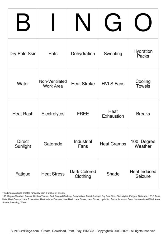 Heat Safety Bingo Cards to Download, Print and Customize!