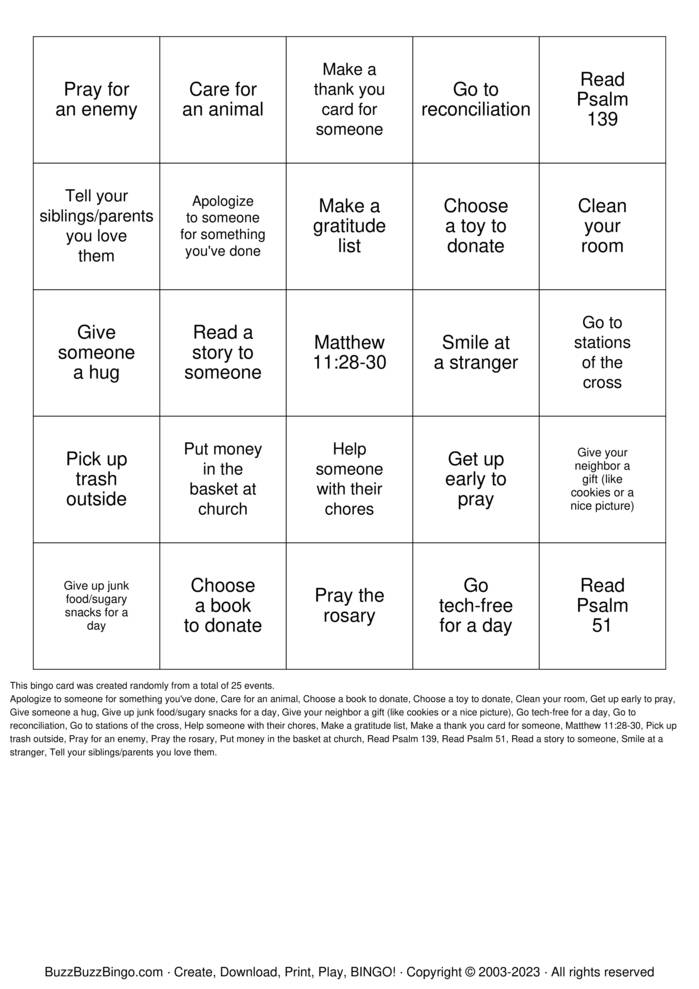Lent Bingo Cards to Download, Print and Customize!