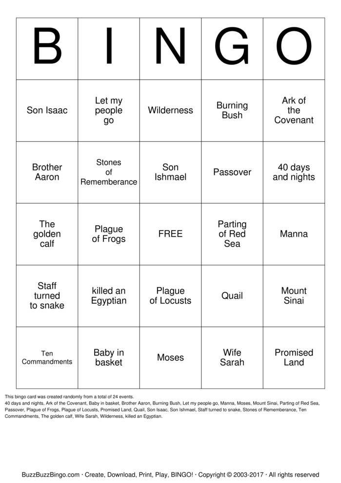Moses Bingo Bingo Cards to Download, Print and Customize!