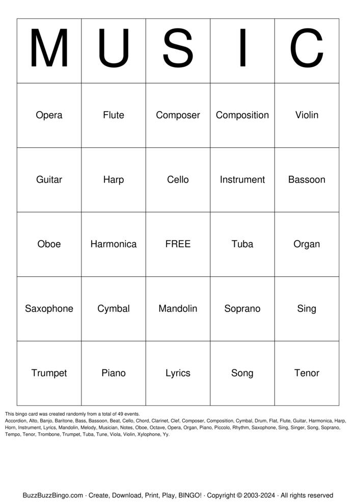 Music Bingo Cards to Download, Print and Customize!