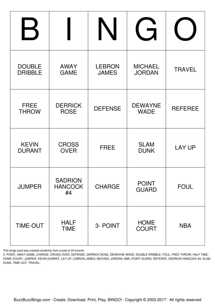 NBA Bingo Cards to Download, Print and Customize!