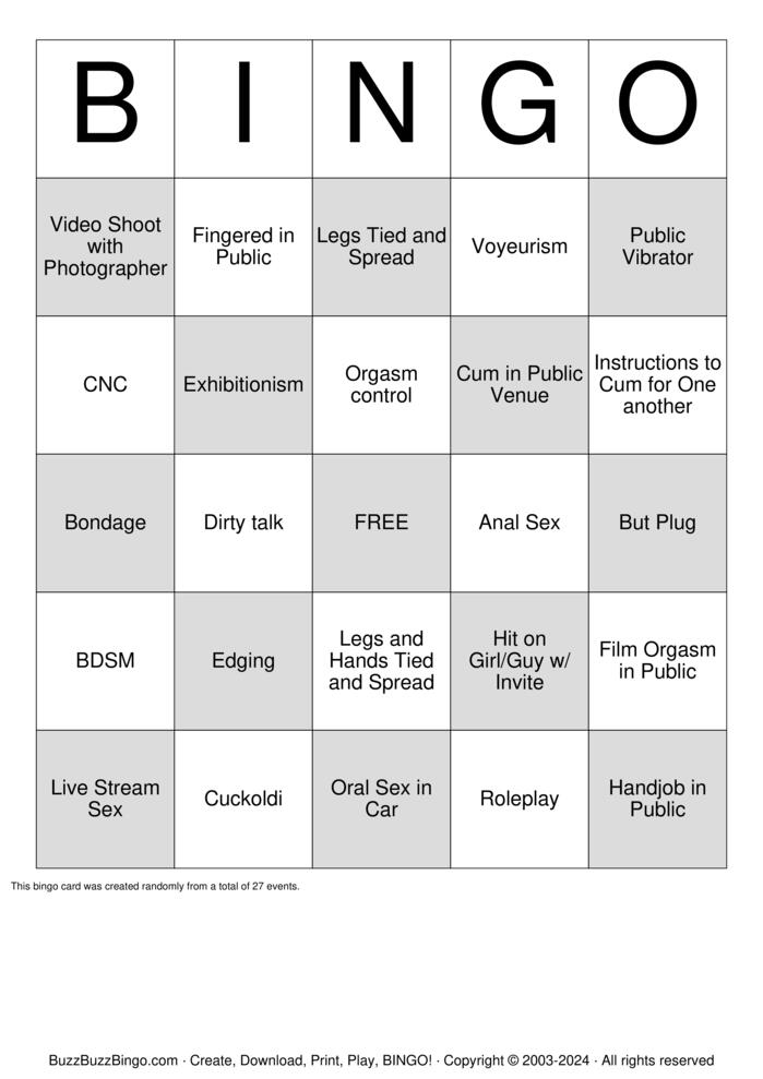 NSFW Bingo Cards to Download, Print and Customize!