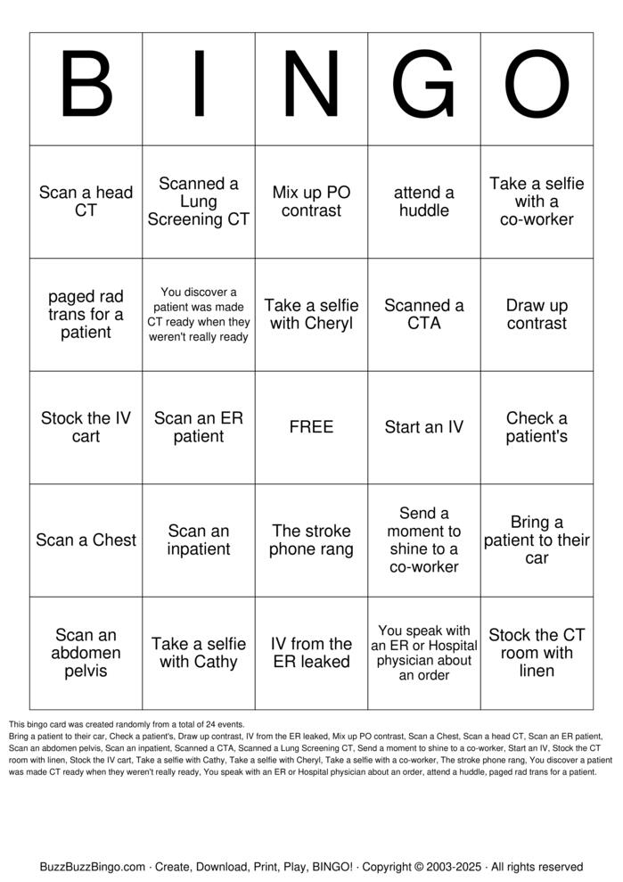 RADIOLOGY WEEK CT SCAN Bingo Cards to Download, Print and Customize!