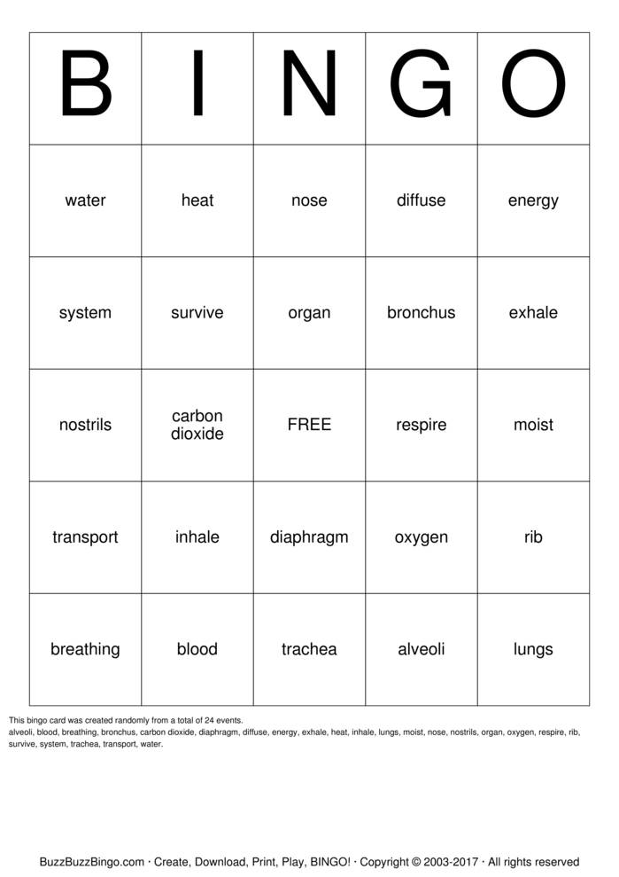 Respiratory System Bingo Cards to Download, Print and Customize!
