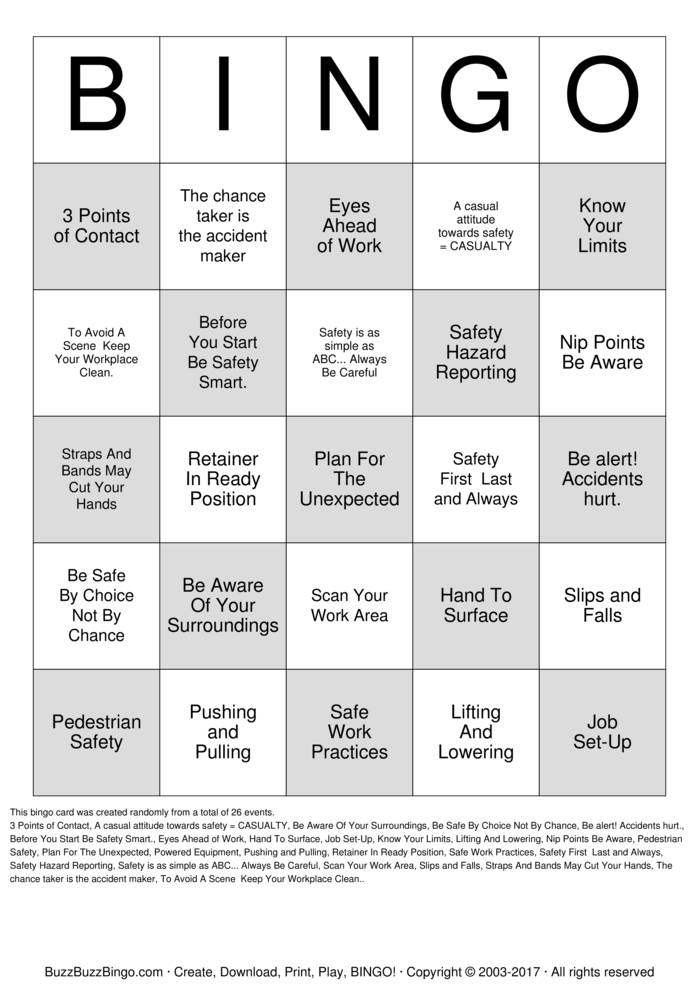 Safety Bingo Cards to Download, Print and Customize!