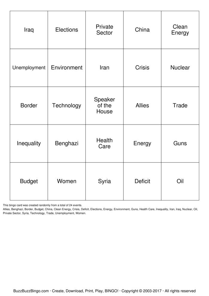 State of the Union Bingo Cards to Download, Print and Customize!