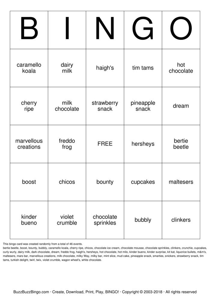 chocolate Bingo Cards to Download, Print and Customize!