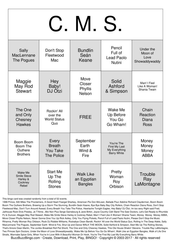 cms bingo Bingo Cards to Download, Print and Customize!