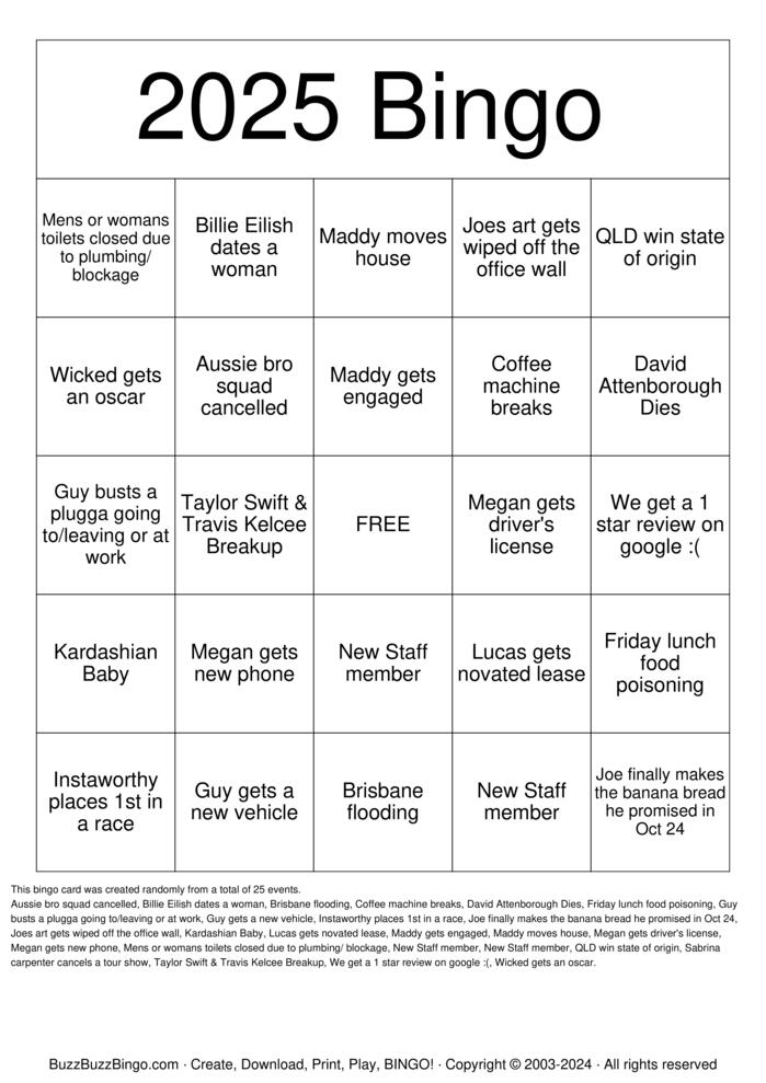 2025 Bingo Card Bingo Cards to Download, Print and Customize!