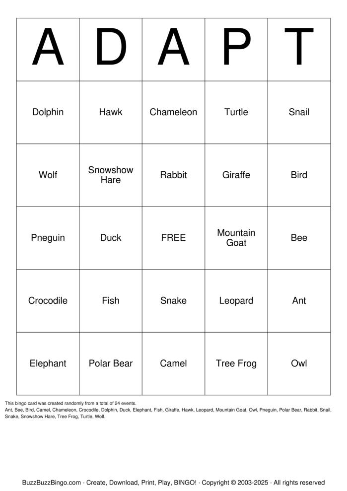 ADAPTATION Bingo Cards to Download, Print and Customize!