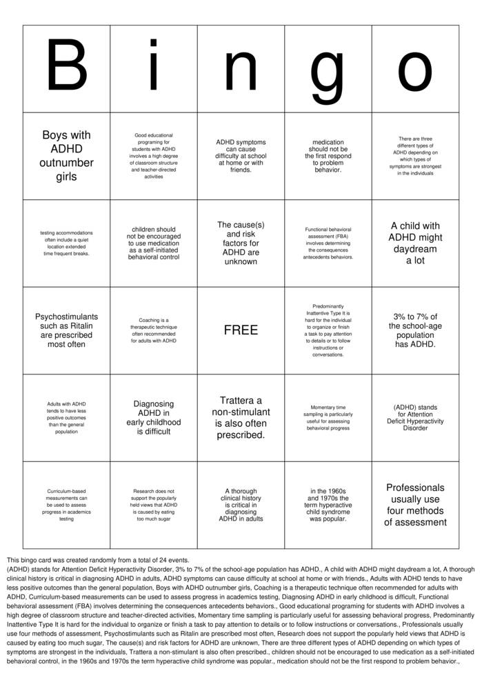 ADHD Bingo Bingo Cards to Download, Print and Customize!