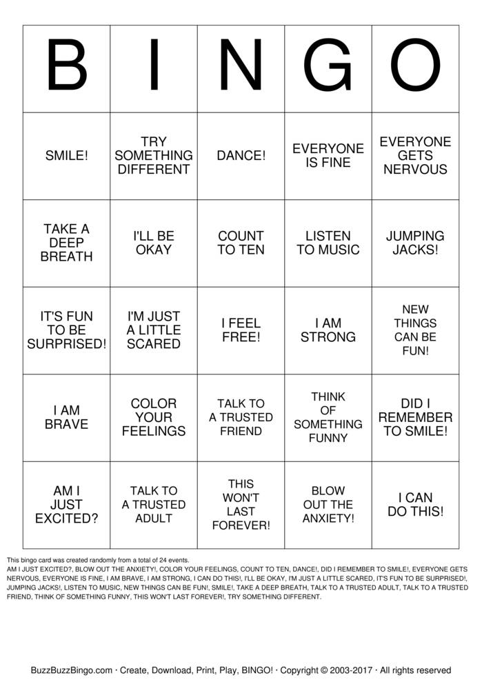 ANXIETY BINGO Bingo Cards to Download, Print and Customize!