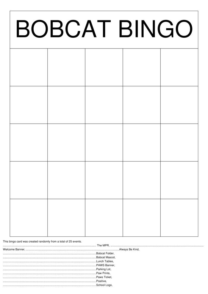 BOBCAT BINGO Bingo Cards to Download, Print and Customize!