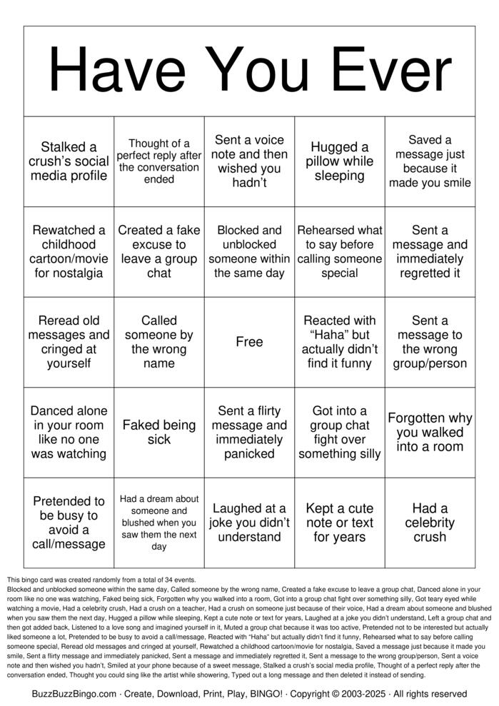(Have you ever) Bingo Cards to Download, Print and Customize!