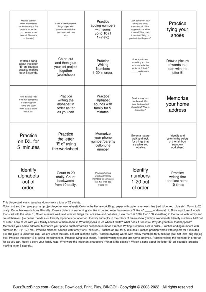 Homework Bingo Bingo Cards to Download, Print and Customize!