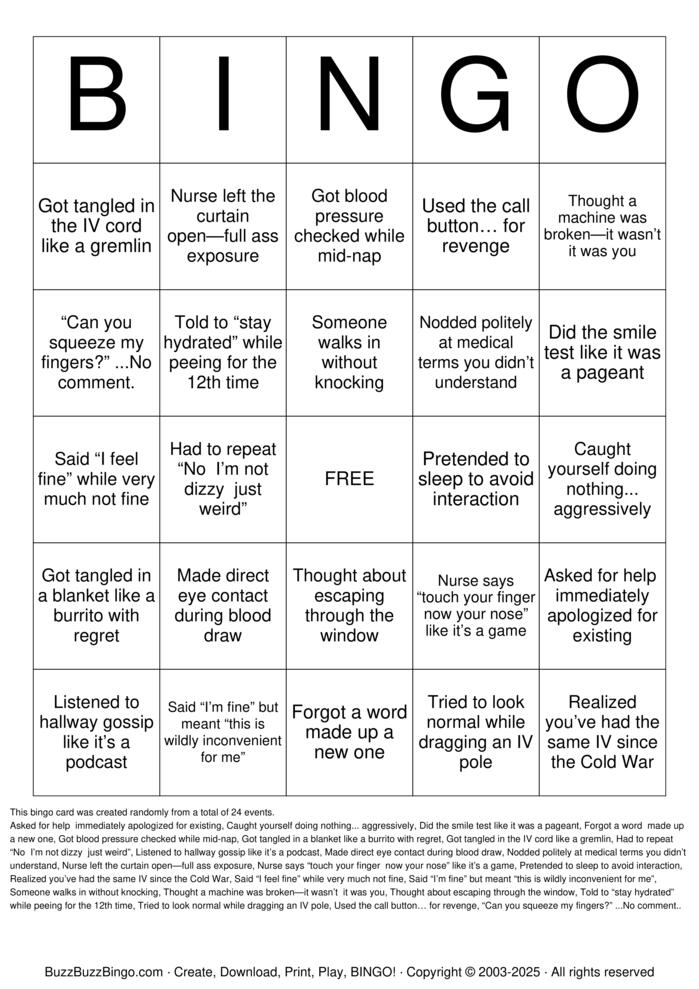 Hospital Bingo Cards to Download, Print and Customize!