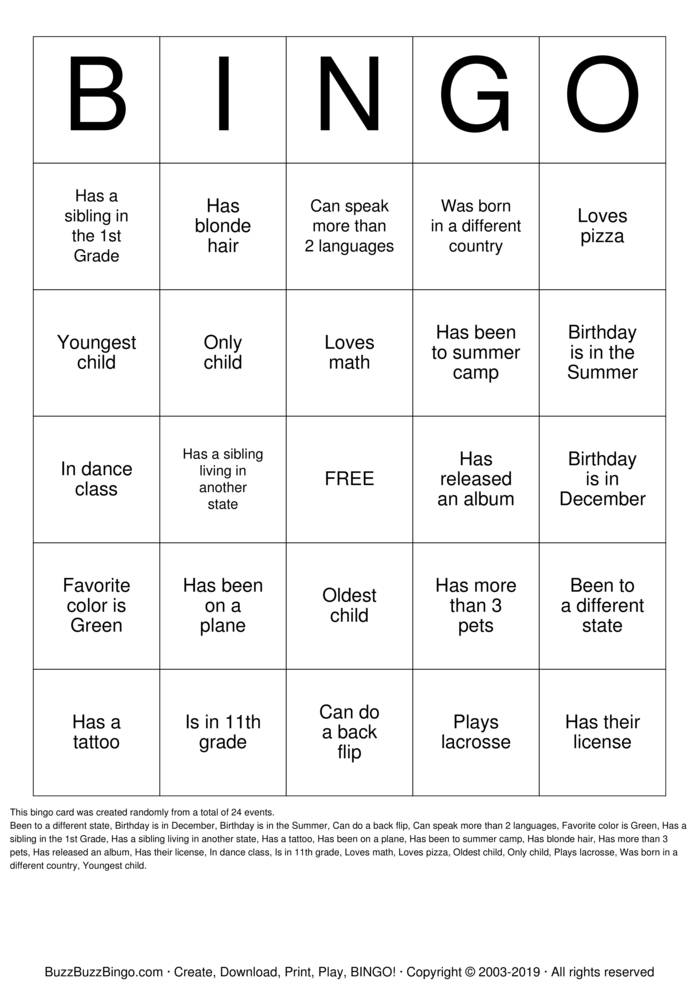 Human Scavenger Hunt Bingo Cards to Download, Print and Customize!