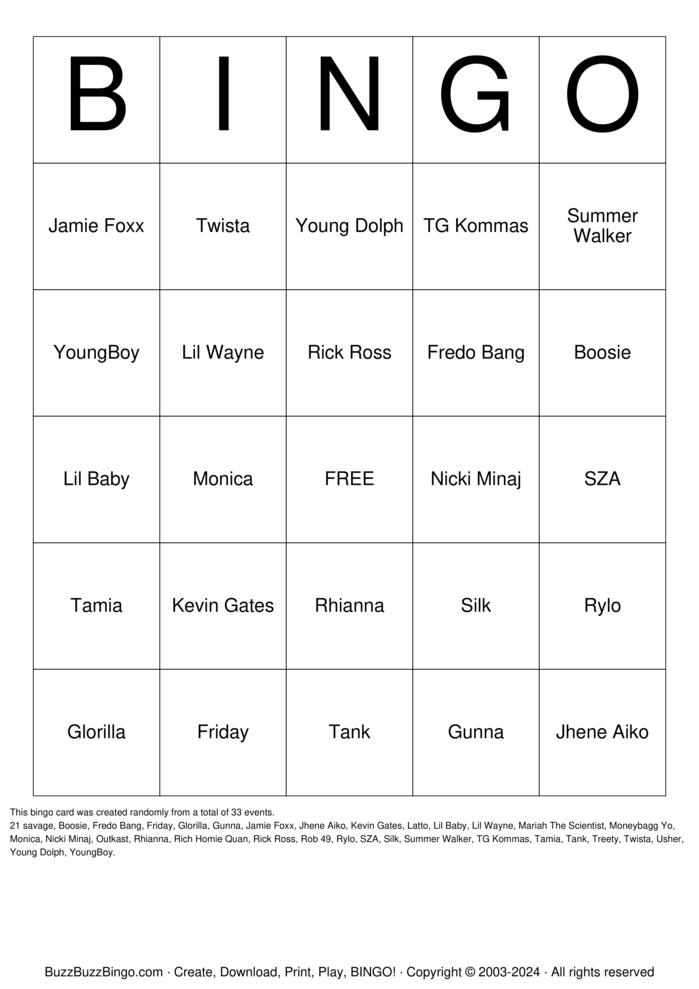 KT's Trap Bingo Bingo Cards to Download, Print and Customize!