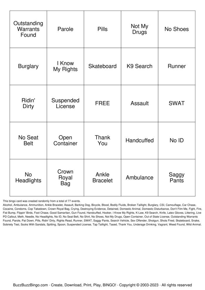 On Patrol Live Bingo Cards to Download, Print and Customize!
