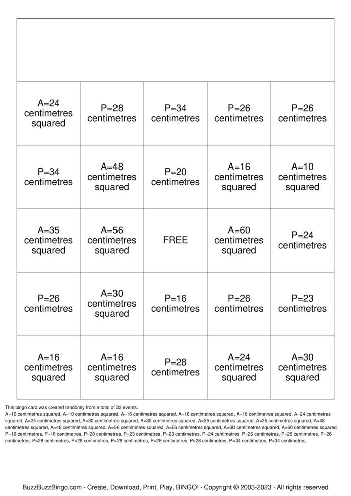 Perimeter and Area Bingo Cards to Download, Print and Customize!