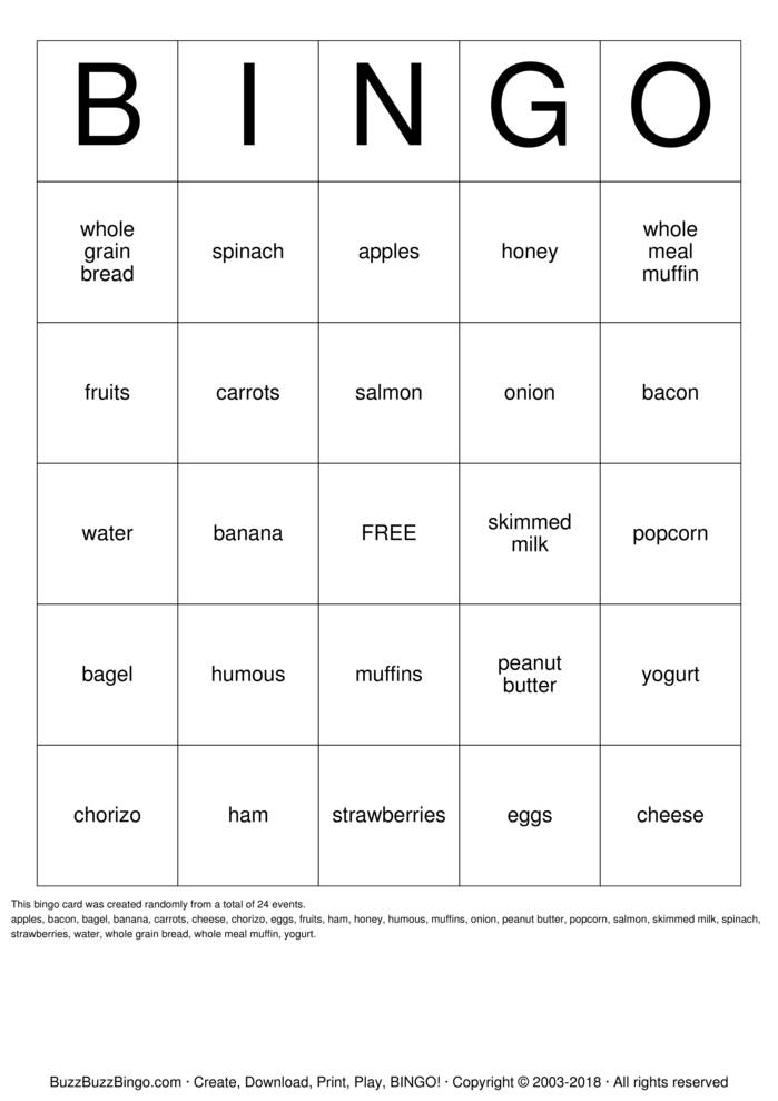 SNACK Bingo Cards to Download, Print and Customize!