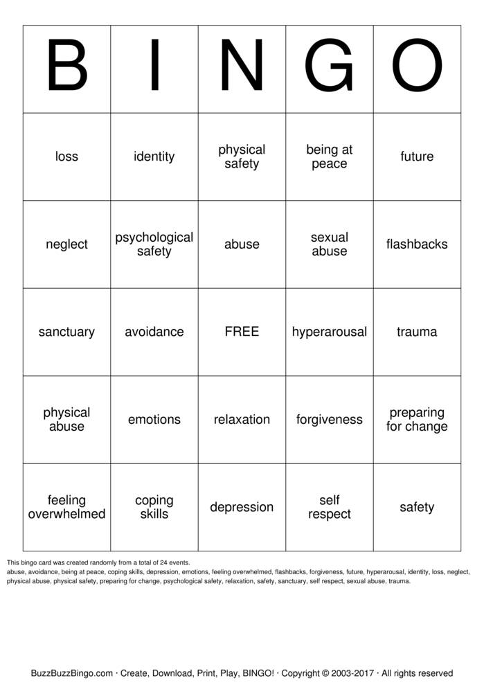coping Bingo Cards to Download, Print and Customize!