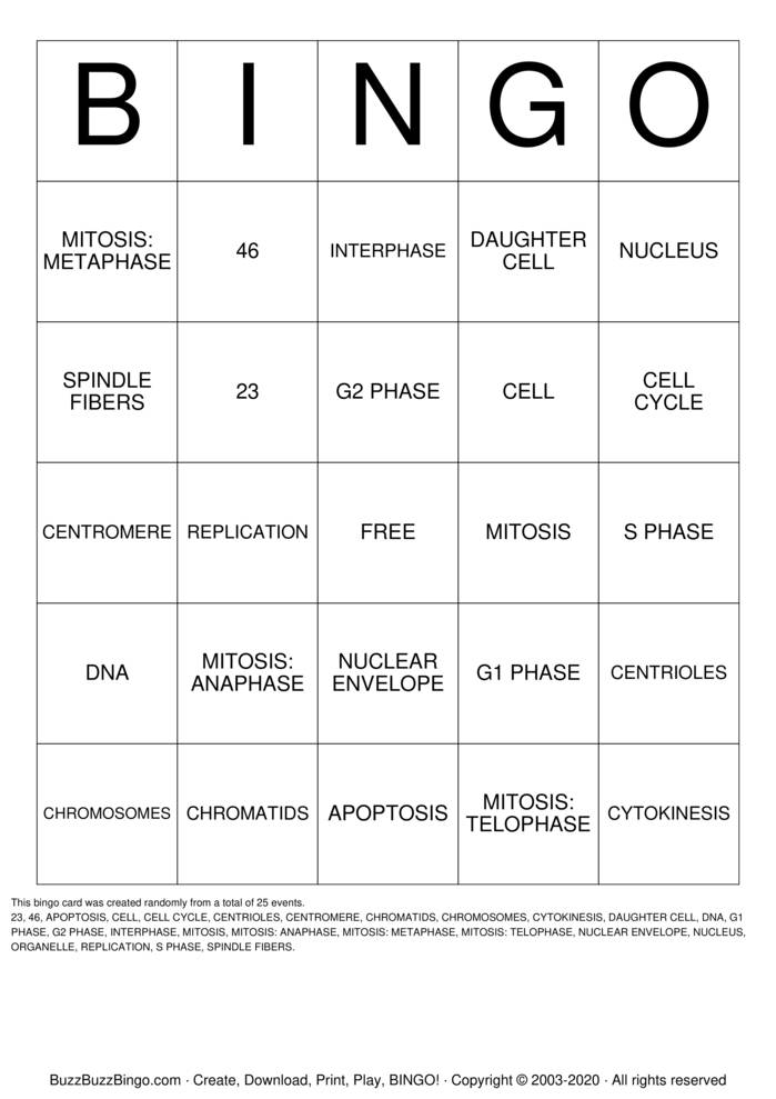 mitosis Bingo Cards to Download, Print and Customize!