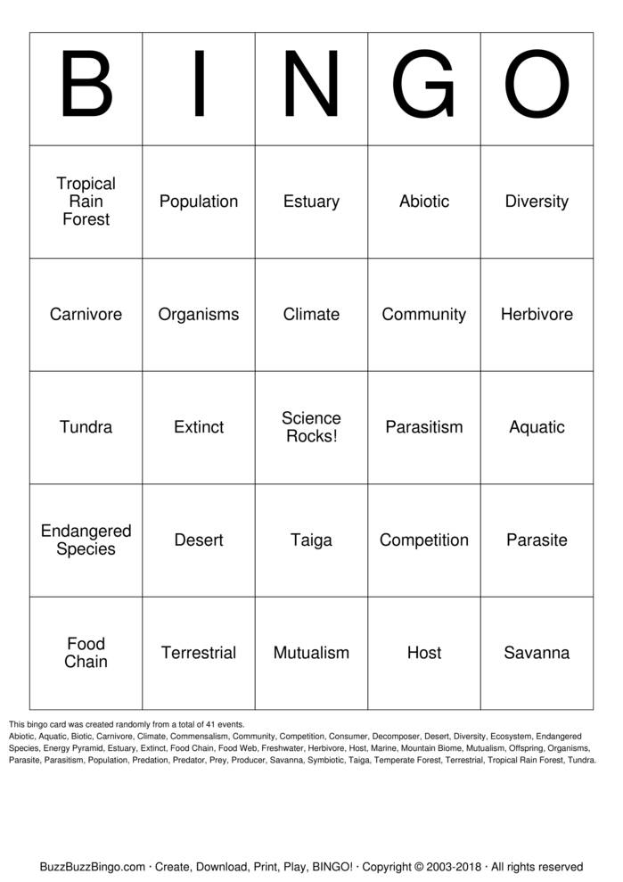 Biomes and Ecosystems Bingo Bingo Cards to Download, Print and Customize!