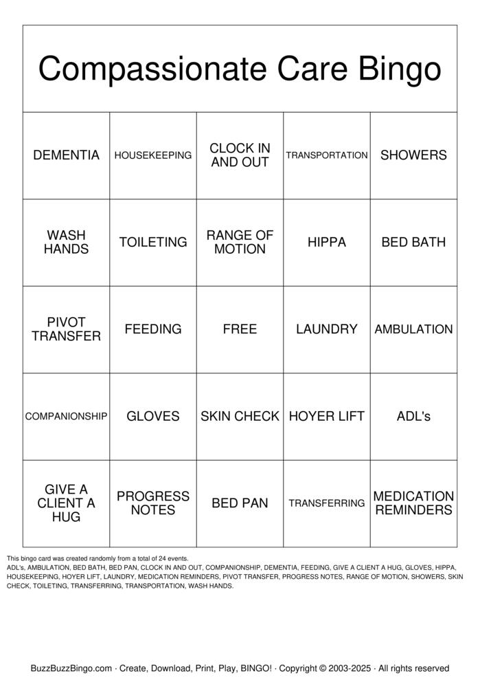 CAREGIVER Bingo Cards to Download, Print and Customize!