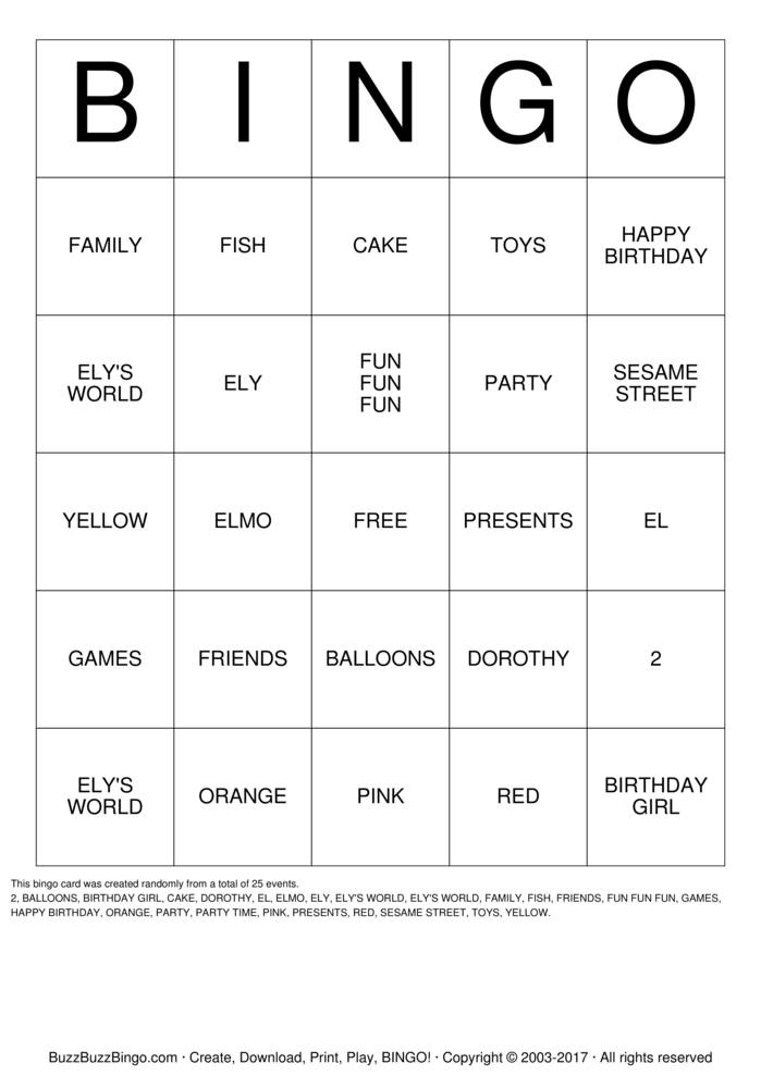 ELY'S Elmo Bingo Bingo Cards to Download, Print and Customize!