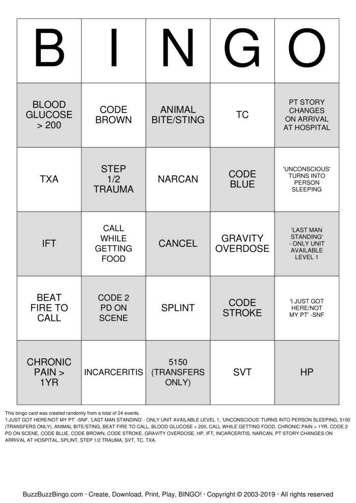EMS BINGO Bingo Cards to Download, Print and Customize!