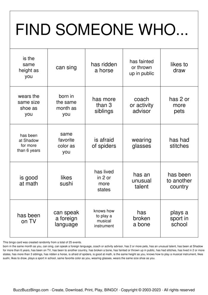 Getting to Know you! Bingo Cards to Download, Print and Customize!
